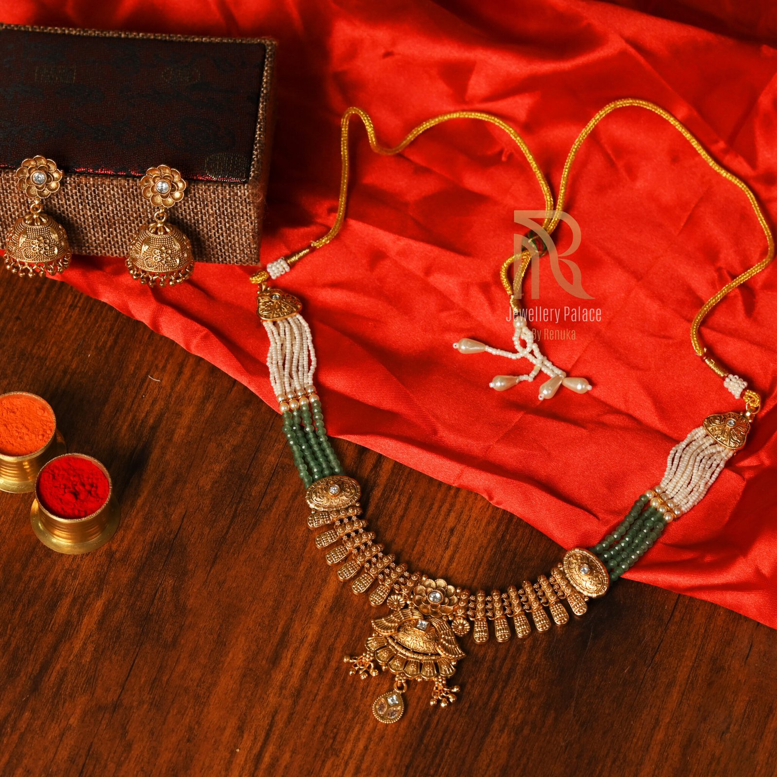 Antique Gold Temple Necklace Set with Ruby & Emerald Accents ...